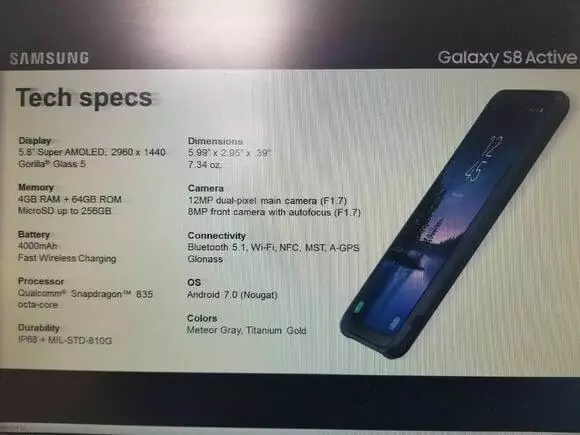 Mga Bagong Detalye tungkol sa Galaxy S8 Aktibo (+ Opisyal na Pag-render) 10397_3