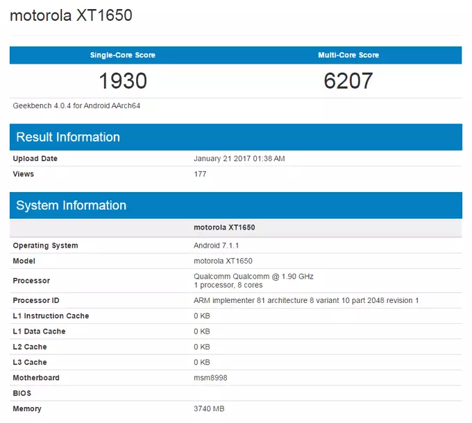 מוטורולה XT1650 ב- Geekbench