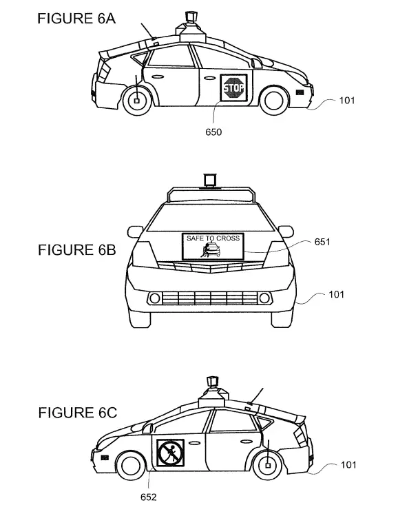 Google patintearre ark ynteraksje mei fuotgongers foar unmanned auto's 14945_3