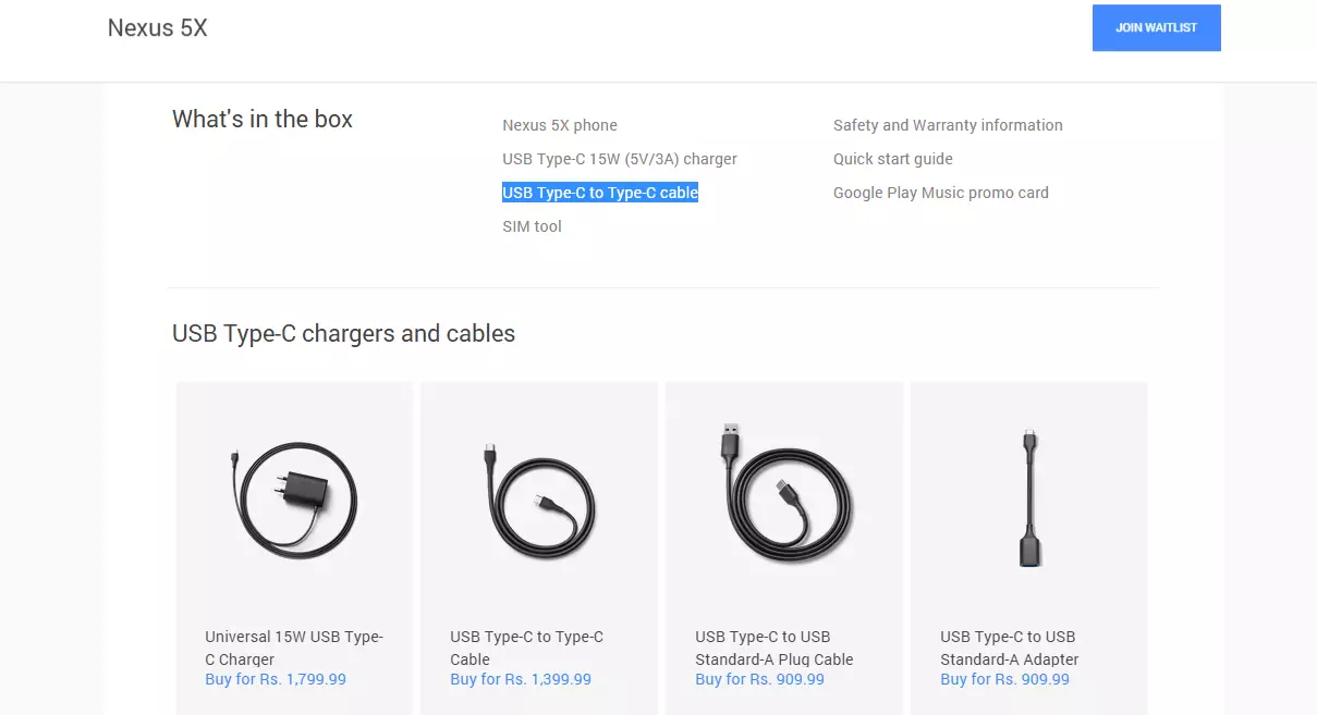 Nexus5x USB cable ကို