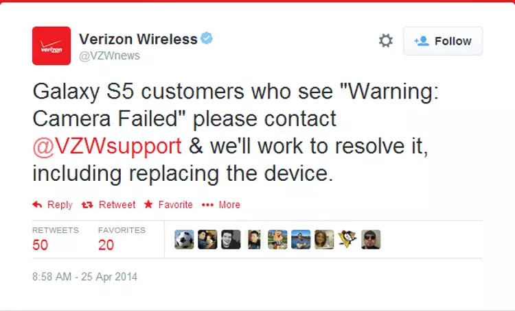 ການອຸທອນຂອງ Verizon ກັບຜູ້ໃຊ້ Galaxy S5 ຜູ້ທີ່ຕໍາກັນກັບອຸປະຕິເຫດກ້ອງ