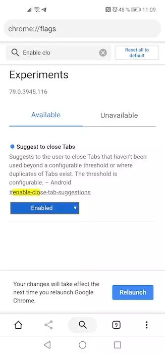 In Chrome for Android, there has been an auto-set of tabs. How to turn on 3088_2