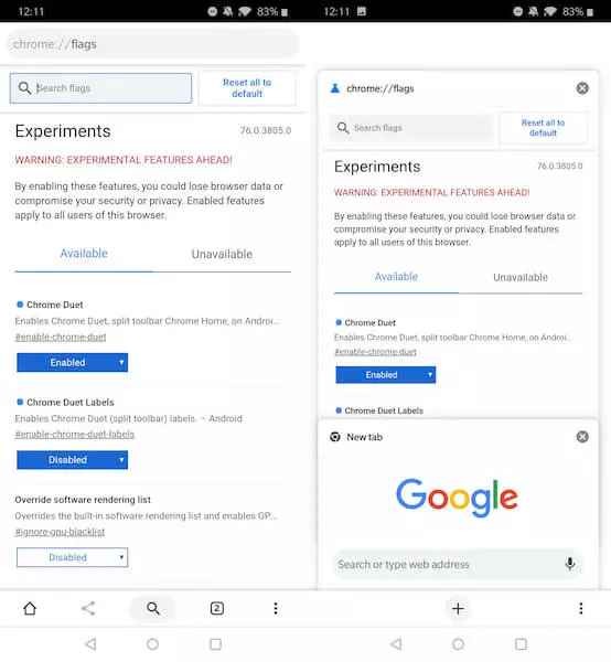 Google teste une nouvelle interface à Chrome pour Android. Comment allumer 4736_2