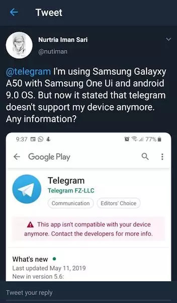 Телеграмма берничә Samsung 2019 Smarmphons белән тәэмин итүдән баш тартты 4873_2