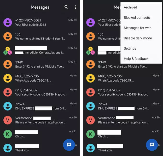 Google baris nambahan hiji topik poék mun Messages Android