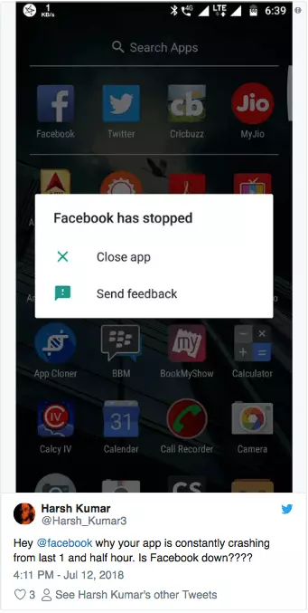 Mga gumagamit ng Facebook application para sa android complain tungkol sa 
