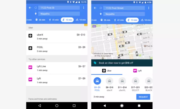 Google Maps stoppe mei it bestellen fan Uber yn 'e applikaasje 7802_2