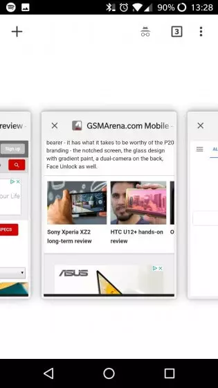 Санҷишҳои Google дар Chrome барои гузариши ҷадвали уфуқии Android Android
