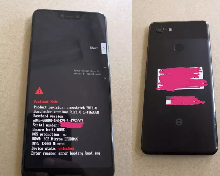 Google Pixel 3 XL prototipe het op 