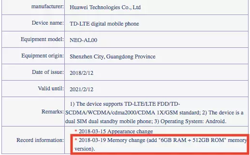 I-Huawei smartphone nge-512 gigabyte drive?