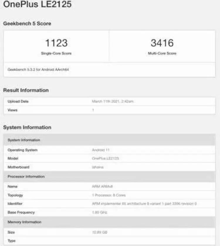 OnePlus 9 viste seg i Geekbench. Hvor mange poeng han scoret 913_3