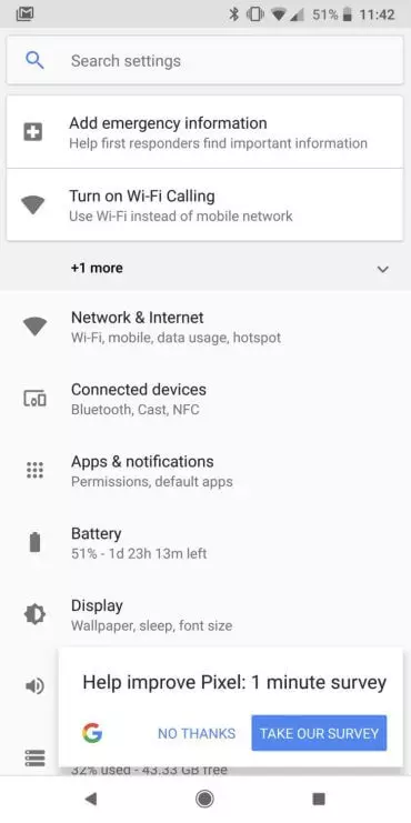 Pixel 2 მფლობელები ჩივიან Google გამოკითხვების შესახებ პარამეტრების მენიუში 9223_2
